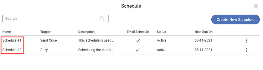 Export Dashboard Schedule